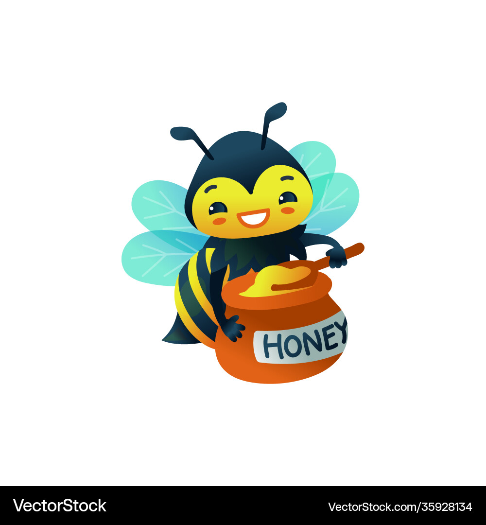 Little bee cute character with jar honey flat Vector Image