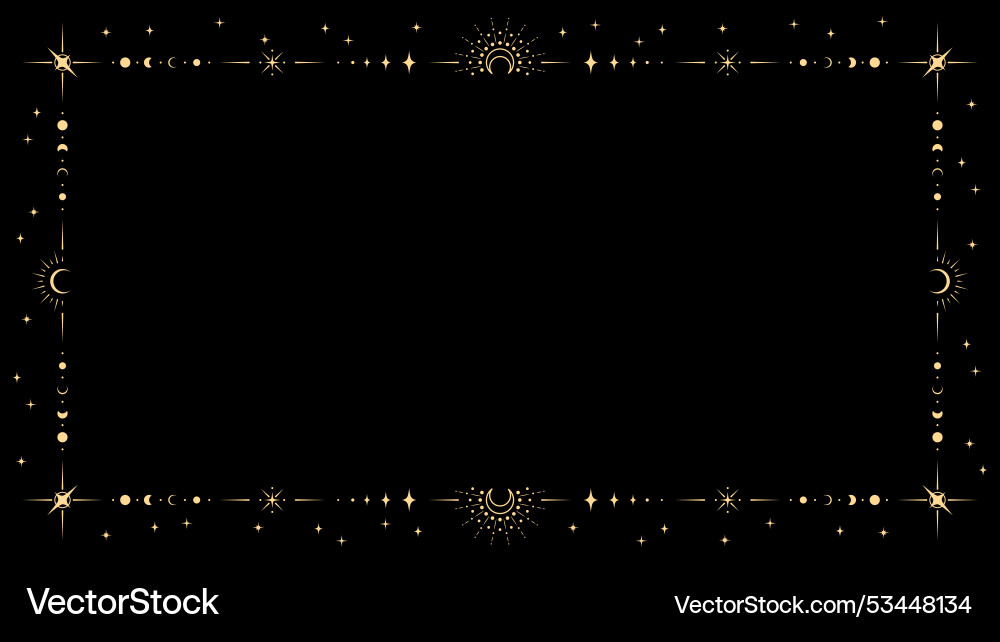Mystic celestial frame line star and moon borders Vector Image