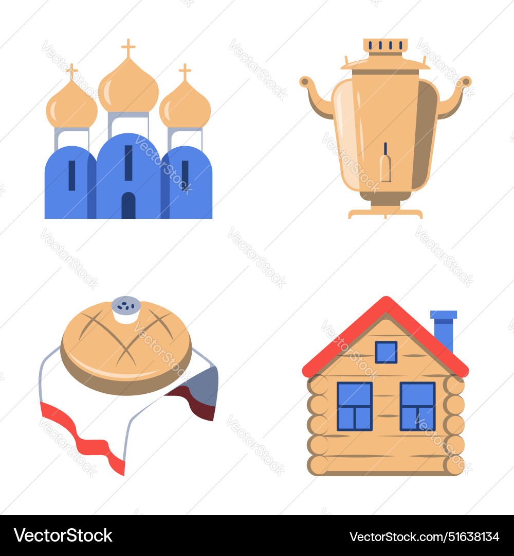 Russia traditional symbols flat icon set Vector Image