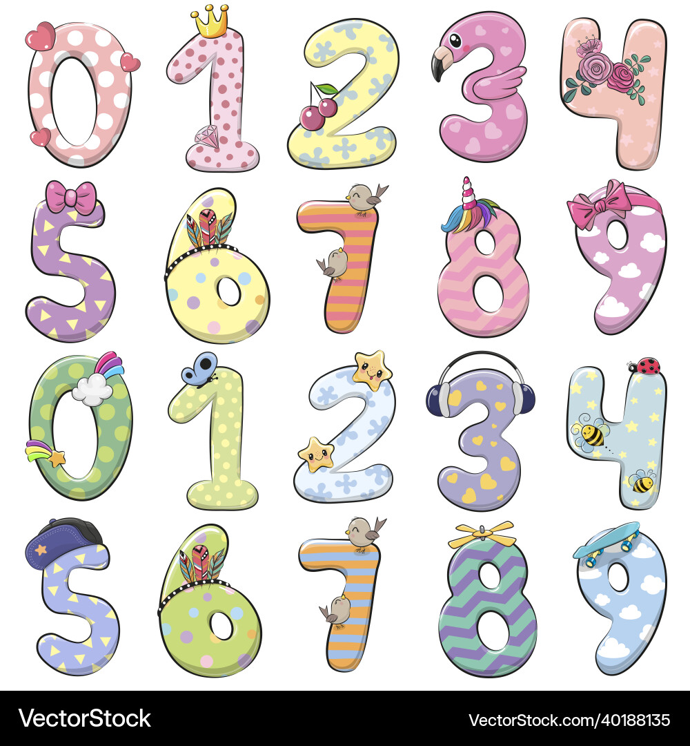 Adorable Cartoon Numbers Set Royalty Free Vector Image