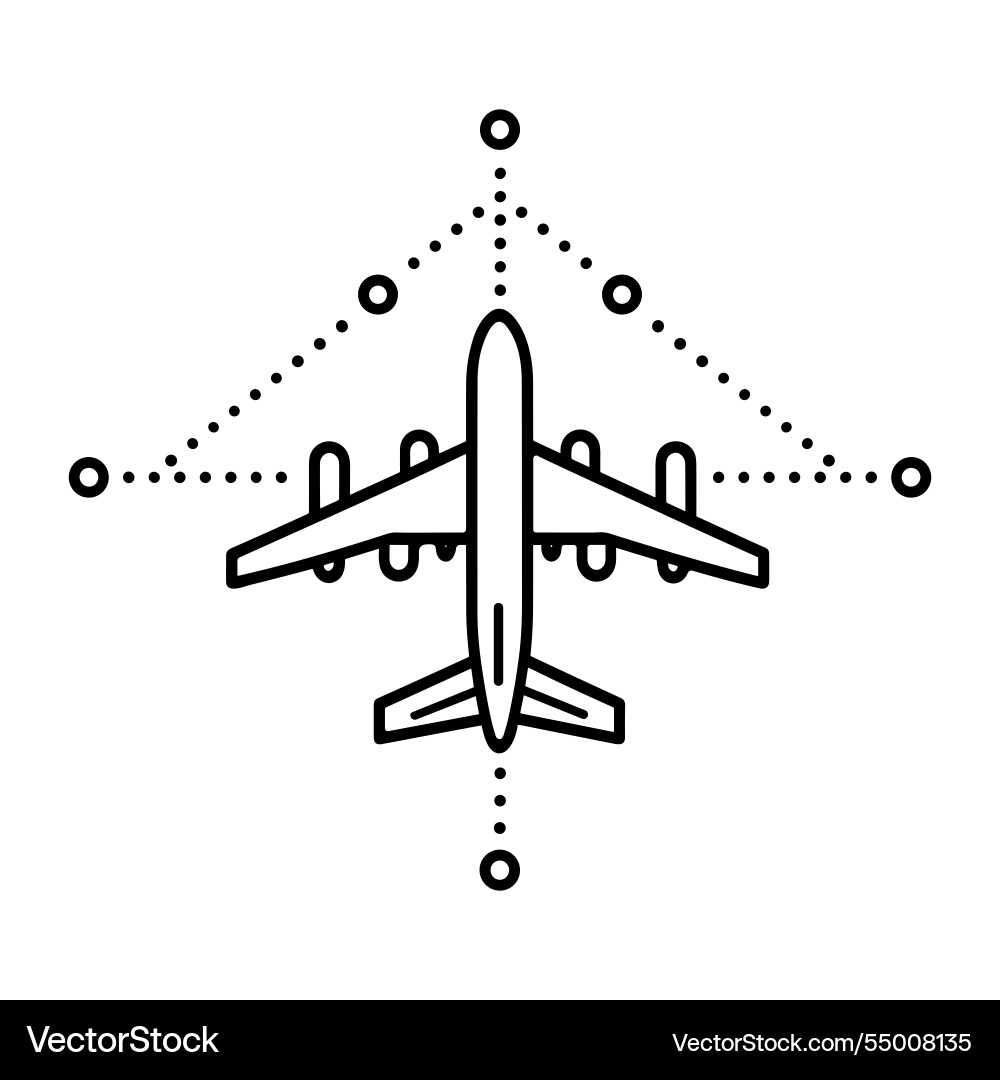 Airplane flight route icon in flat outline design Vector Image