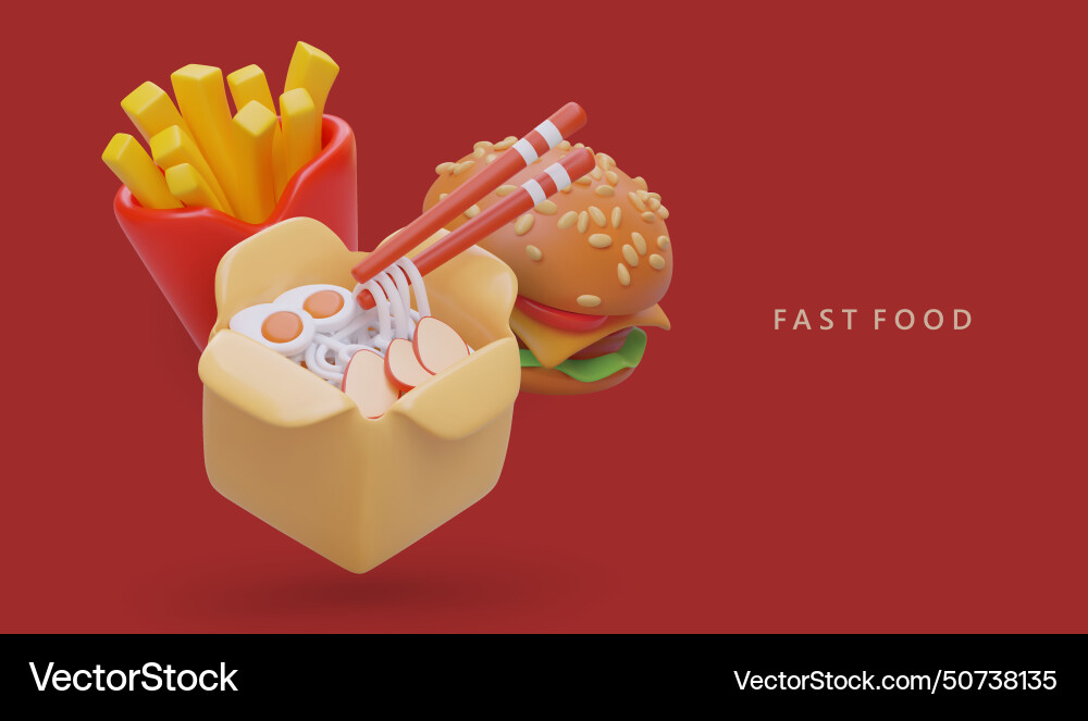 Fast food concept on red background poster Vector Image