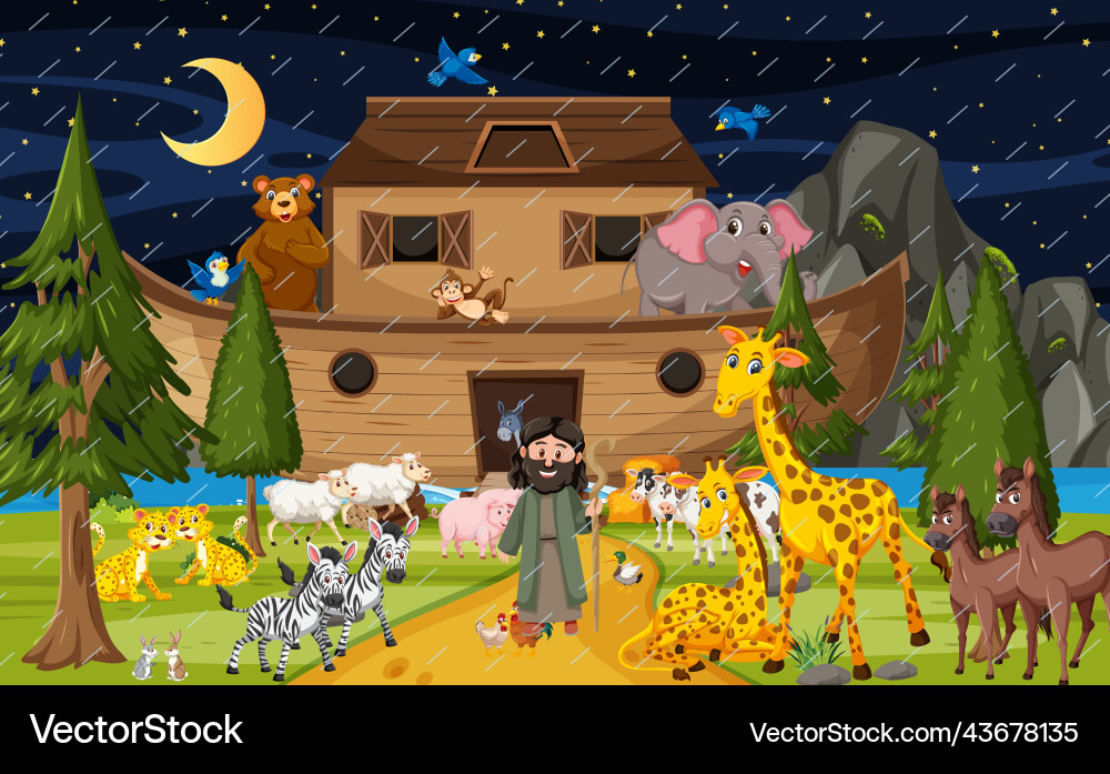 Forest scene with noahs ark animals Royalty Free Vector
