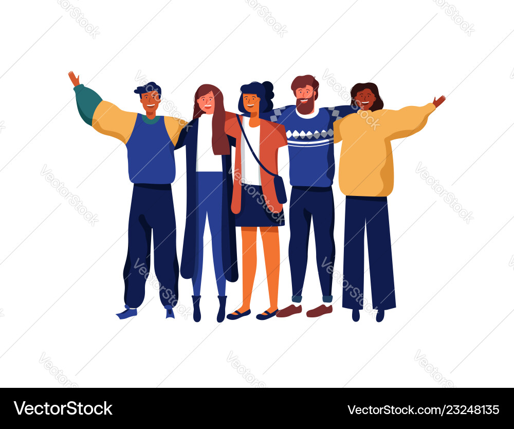 Group of Friends Hugging Royalty Free Vector Image