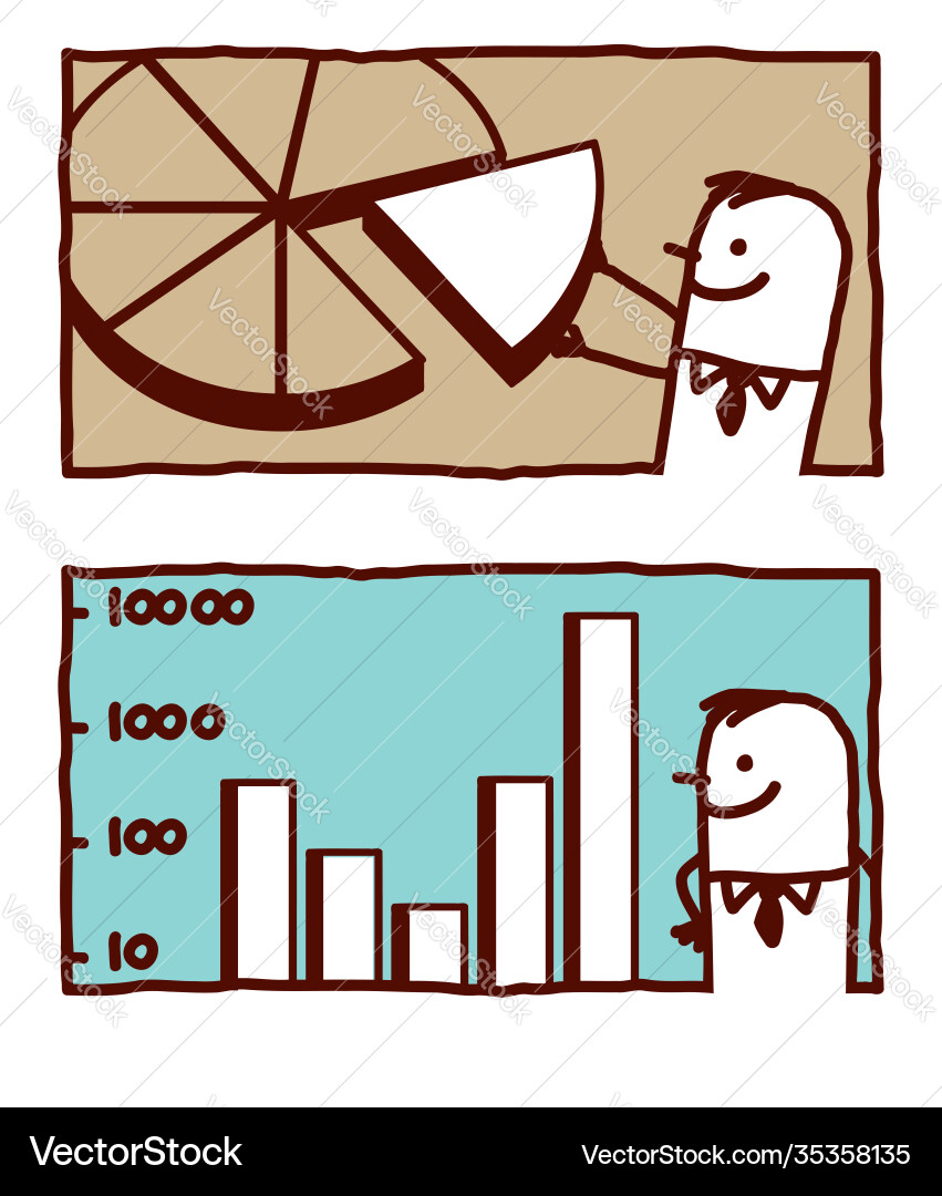 Hand drawn cartoon characters - graphic pie chart Vector Image