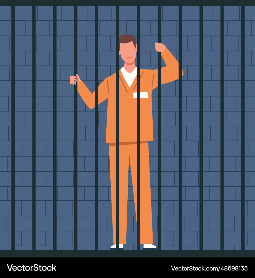 Man dressed as prisoner stands in prison Vector Image
