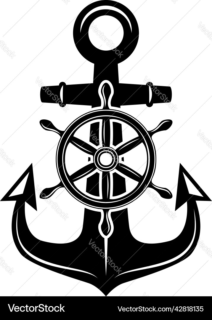 Monochrome Anchor & Ship Wheel Royalty Free Vector Image