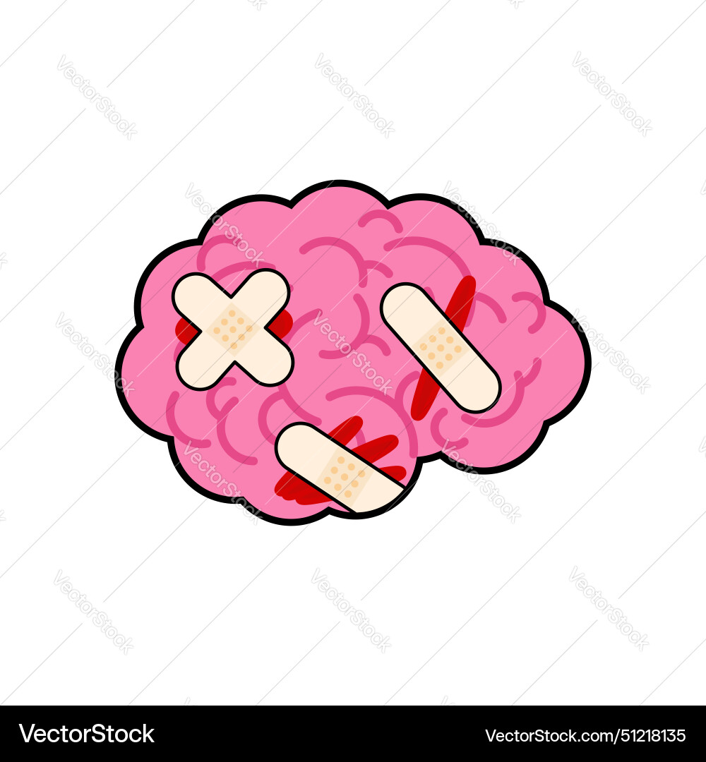 Sick brain with bandages wounded brains Royalty Free Vector