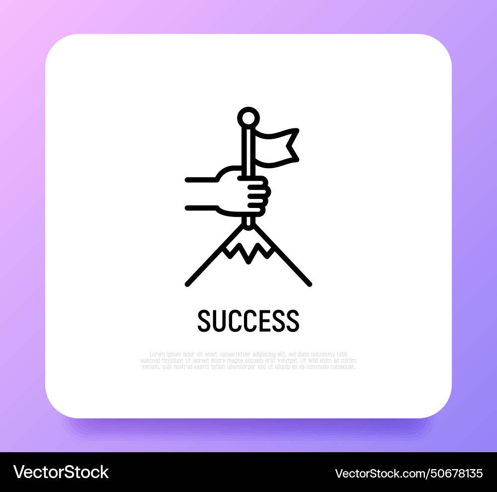 Success thin line icon human hand puts flag Vector Image Success thin line icon human hand puts flag Vector Image
