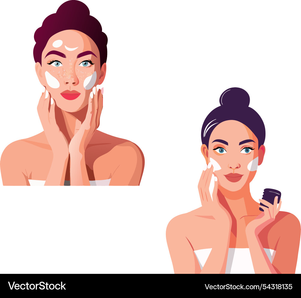 Woman applying moisturizing cream on face Vector Image