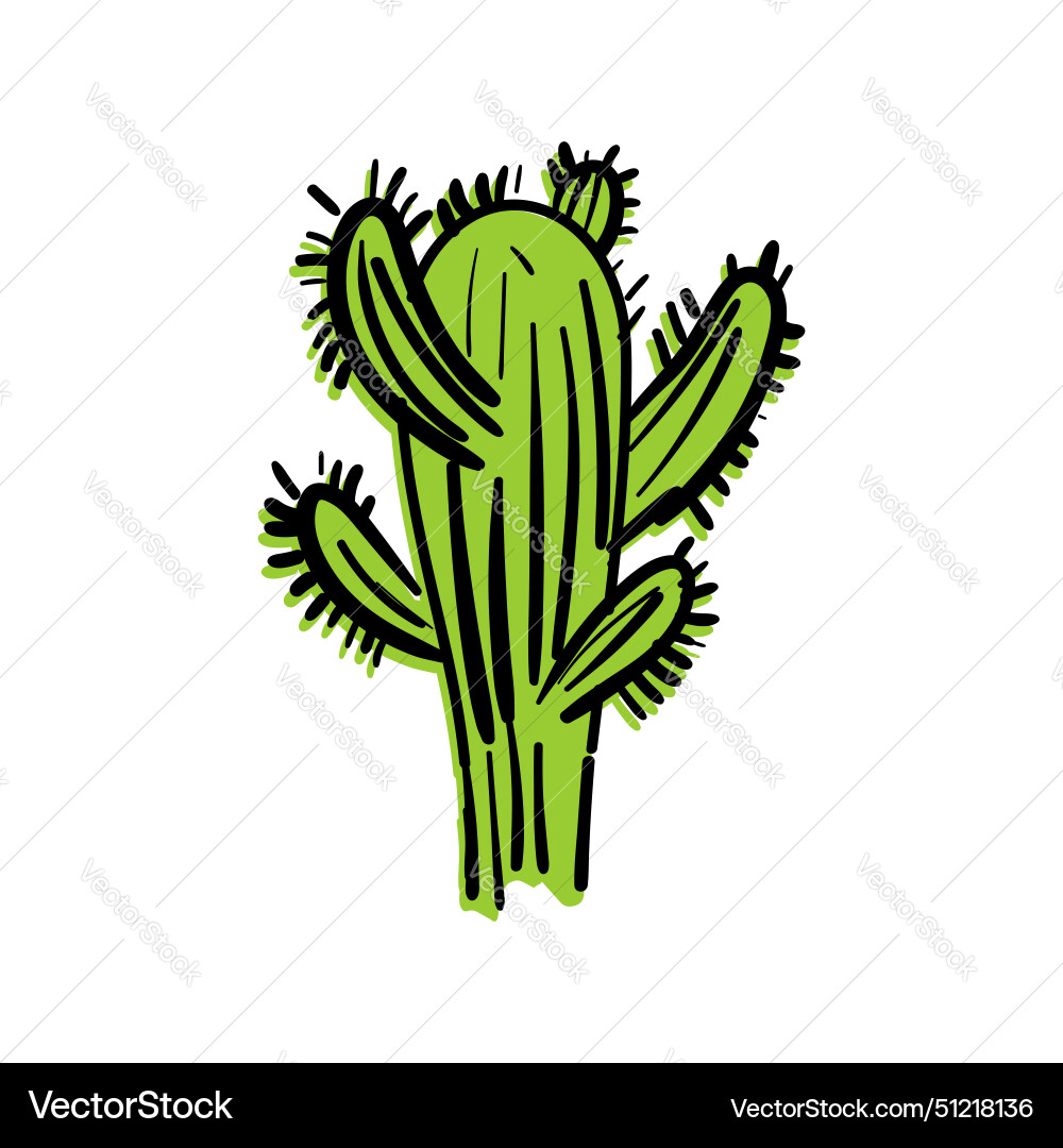Cactus hand drawing isolated in desert Royalty Free Vector