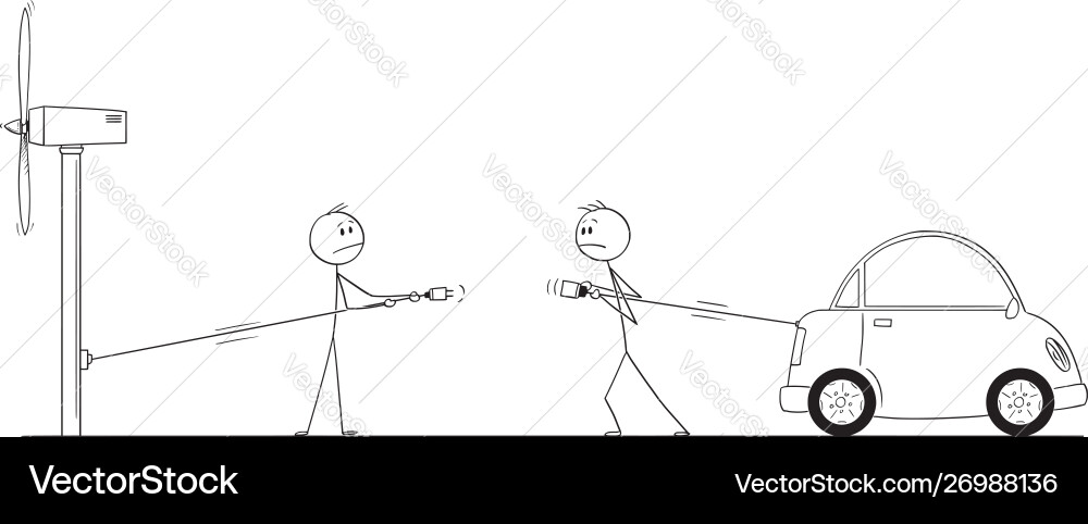 Cartoon two men unable to connect cables Vector Image