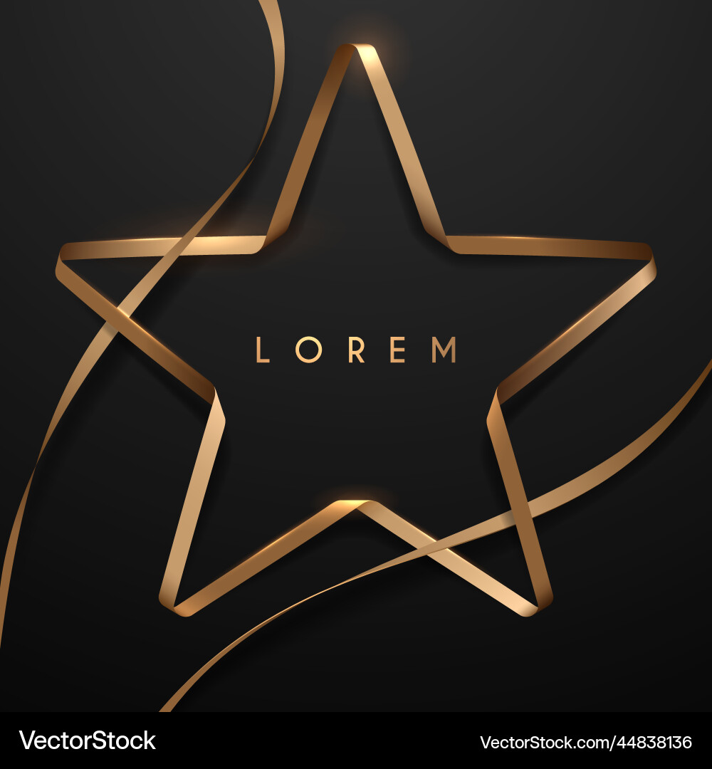 Golden ribbon in star shape on black background Vector Image