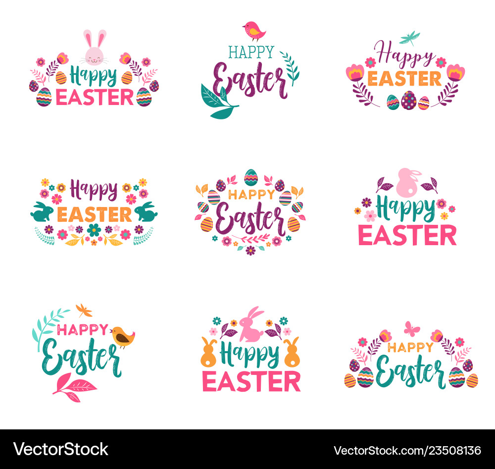 Happy easter symbols logo badges Royalty Free Vector Image