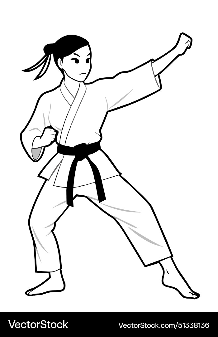 Sporty girl makes karate move Royalty Free Vector Image