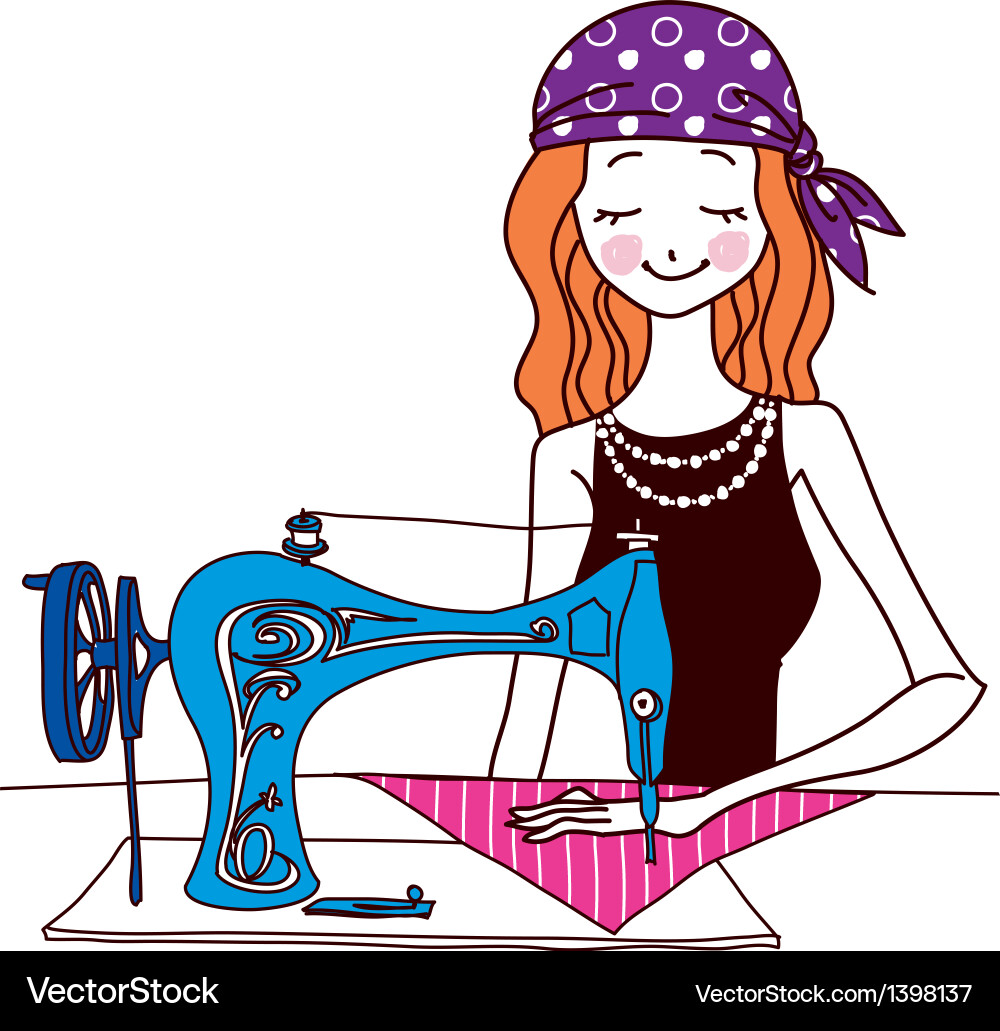 A sewing machine with girl Royalty Free Vector Image