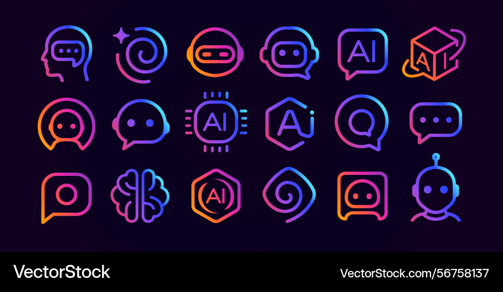 Ai technology icon set with brain logo chip sign Vector Image