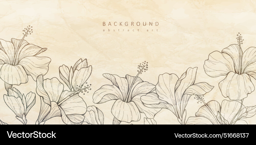 Botanical line background with flowers and leaves Vector Image