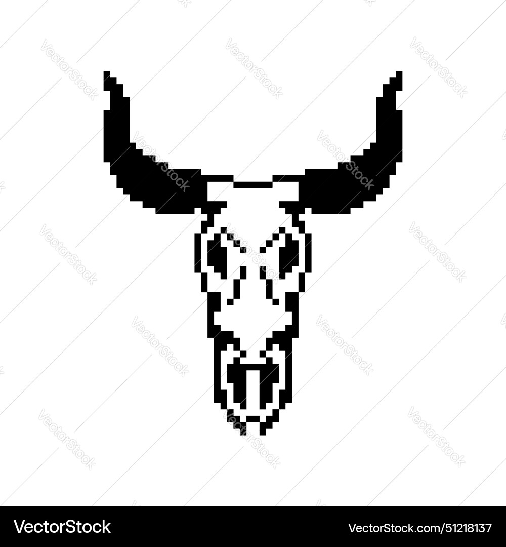 Cow skull pixel art isolated 8 bit skeleton Vector Image