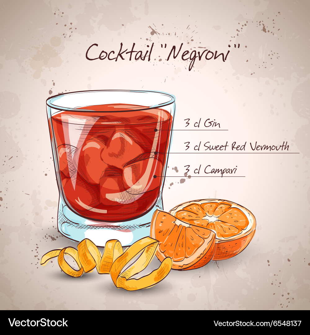 Negroni alcoholic cocktail Royalty Free Vector Image