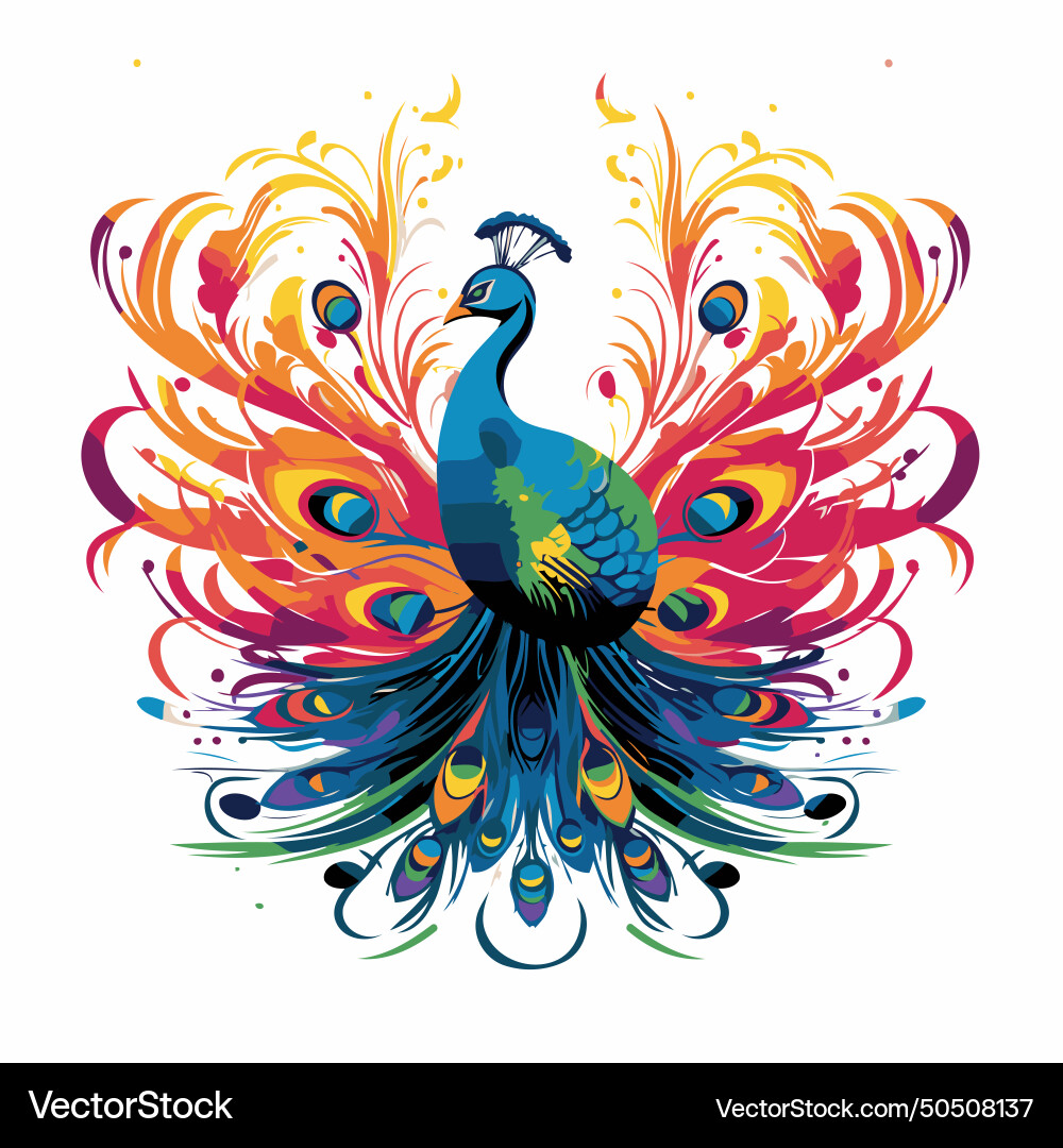 Peacock on a colorful background for your design Vector Image
