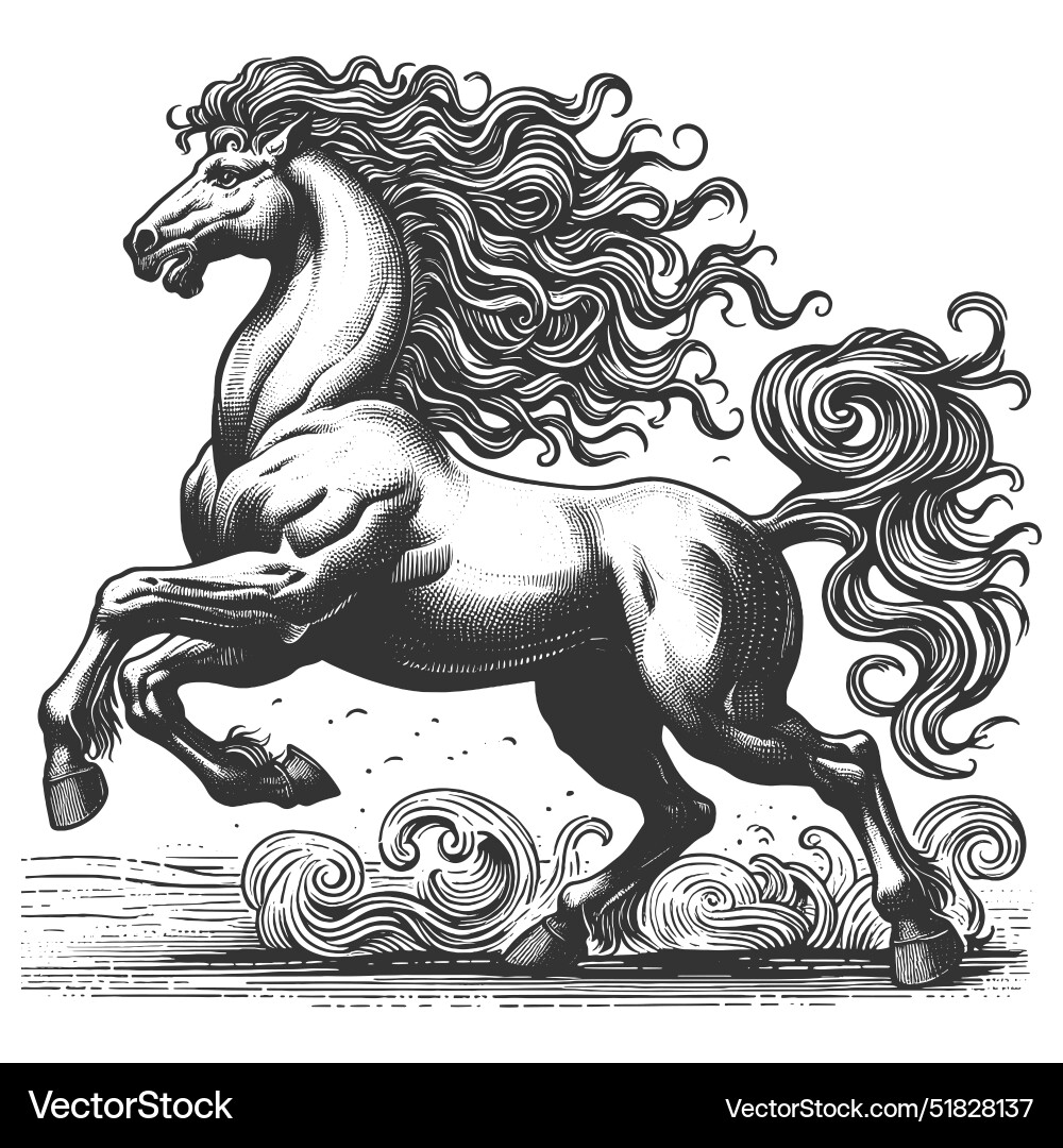 Prancing horse engraving Royalty Free Vector Image