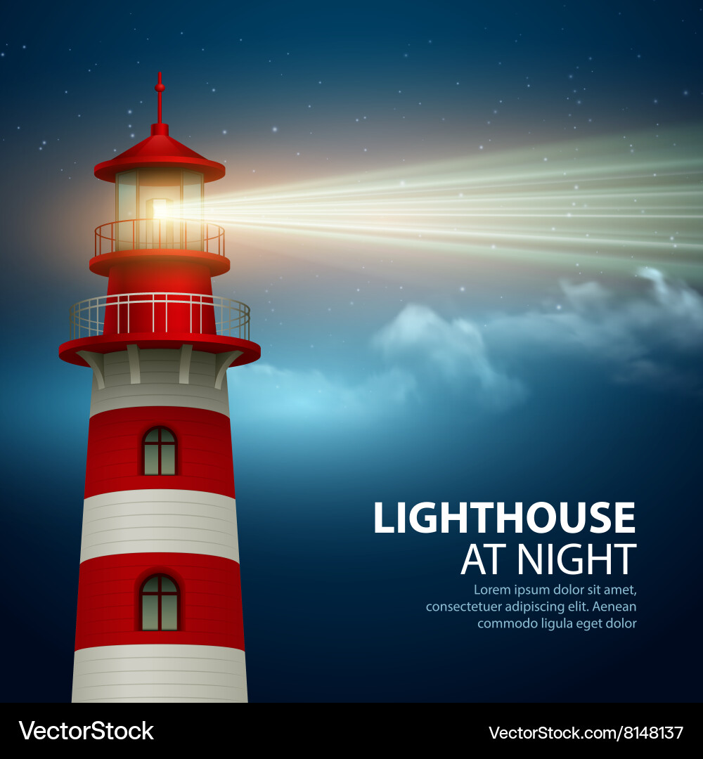 Realistic lighthouse in the night sky background Vector Image