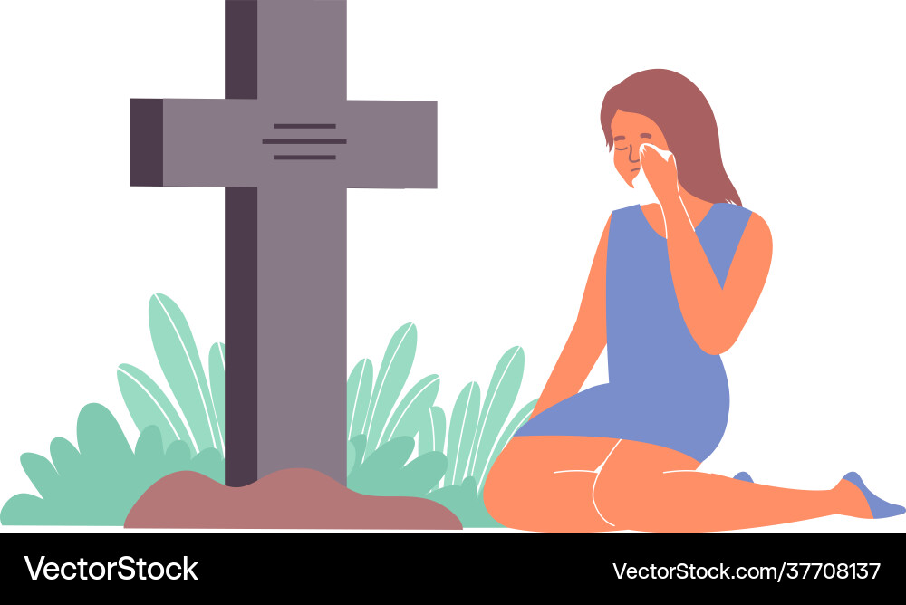 Suffering grief funeral composition Royalty Free Vector