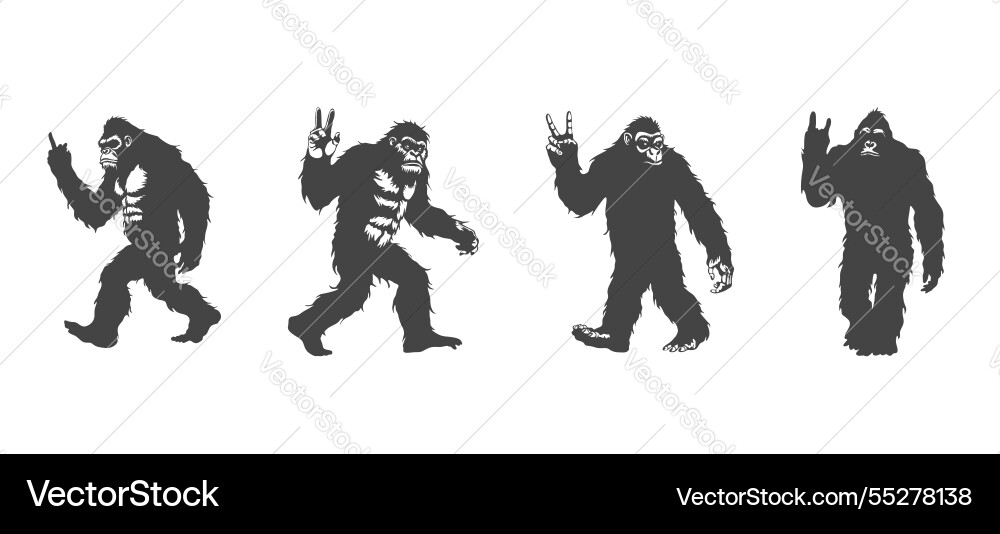 Bigfoot rock on silhouette middle finger Vector Image