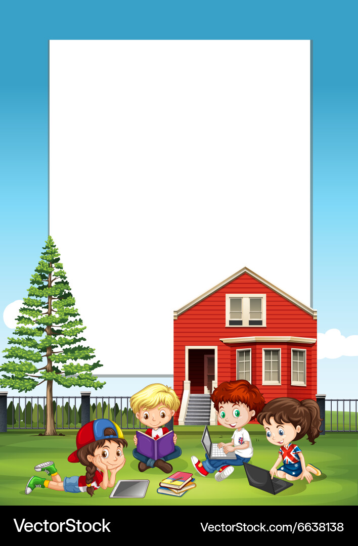 Border design with children reading books Vector Image