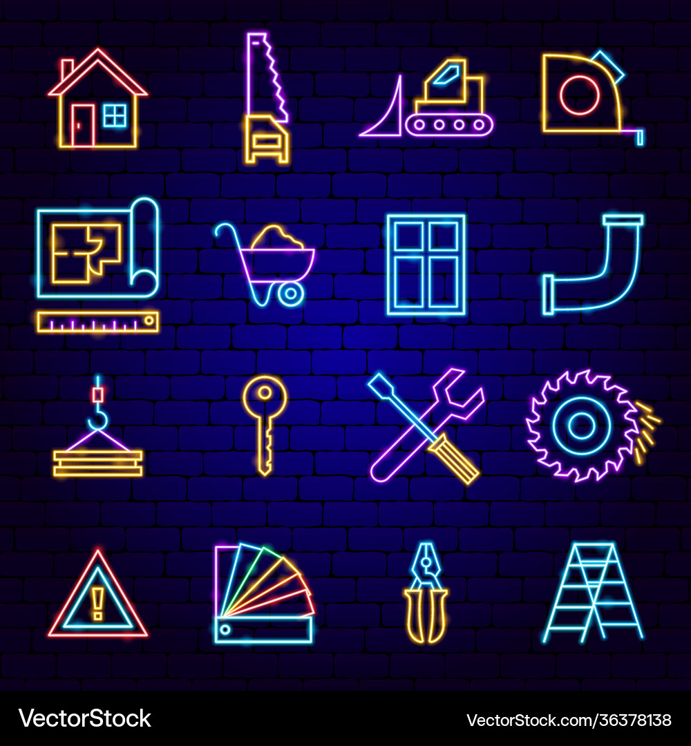Construction neon icons Royalty Free Vector Image