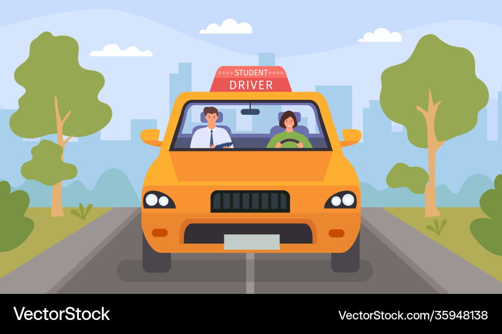 Driving school lesson cartoon instructor Vector Image