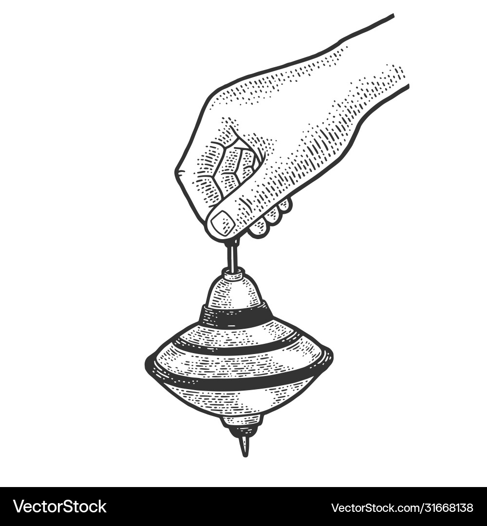 Hand spinning top toy sketch Royalty Free Vector Image