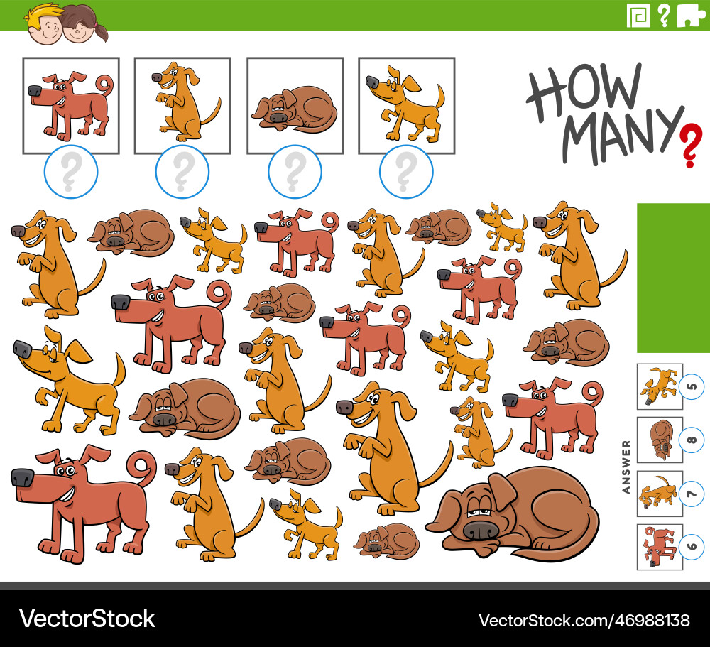 How many cartoon dogs characters counting activity