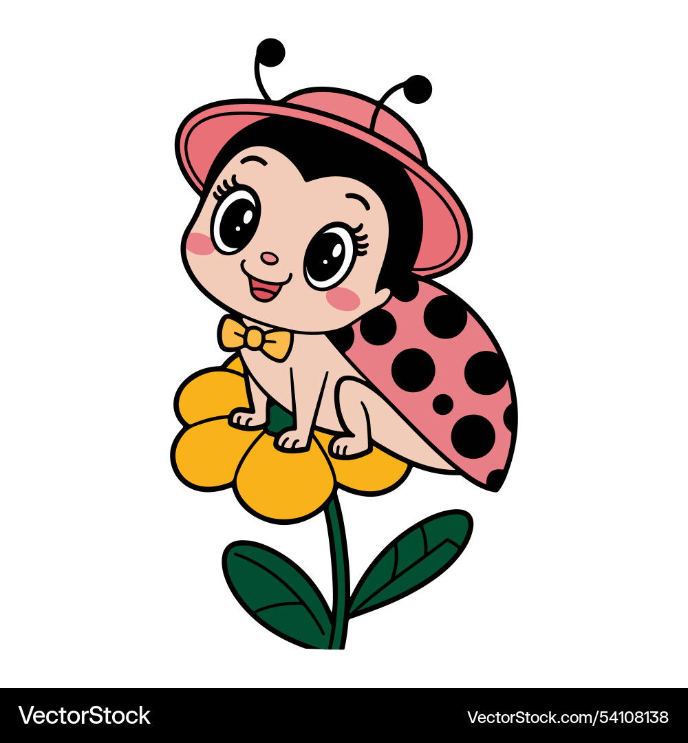 Ladybug is very happy while holding a flower Vector Image