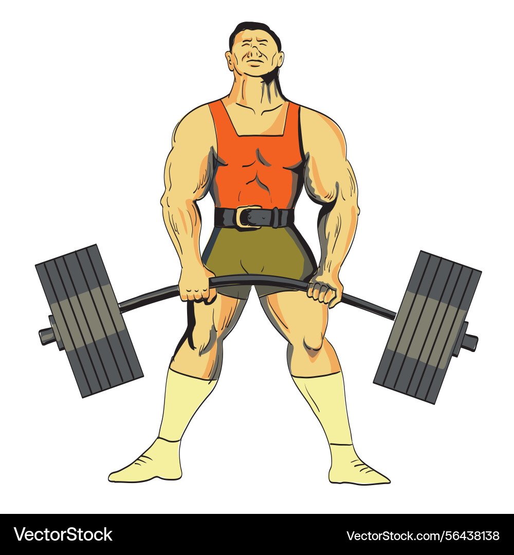 Powerlifter performing deadlift with barbell Vector Image