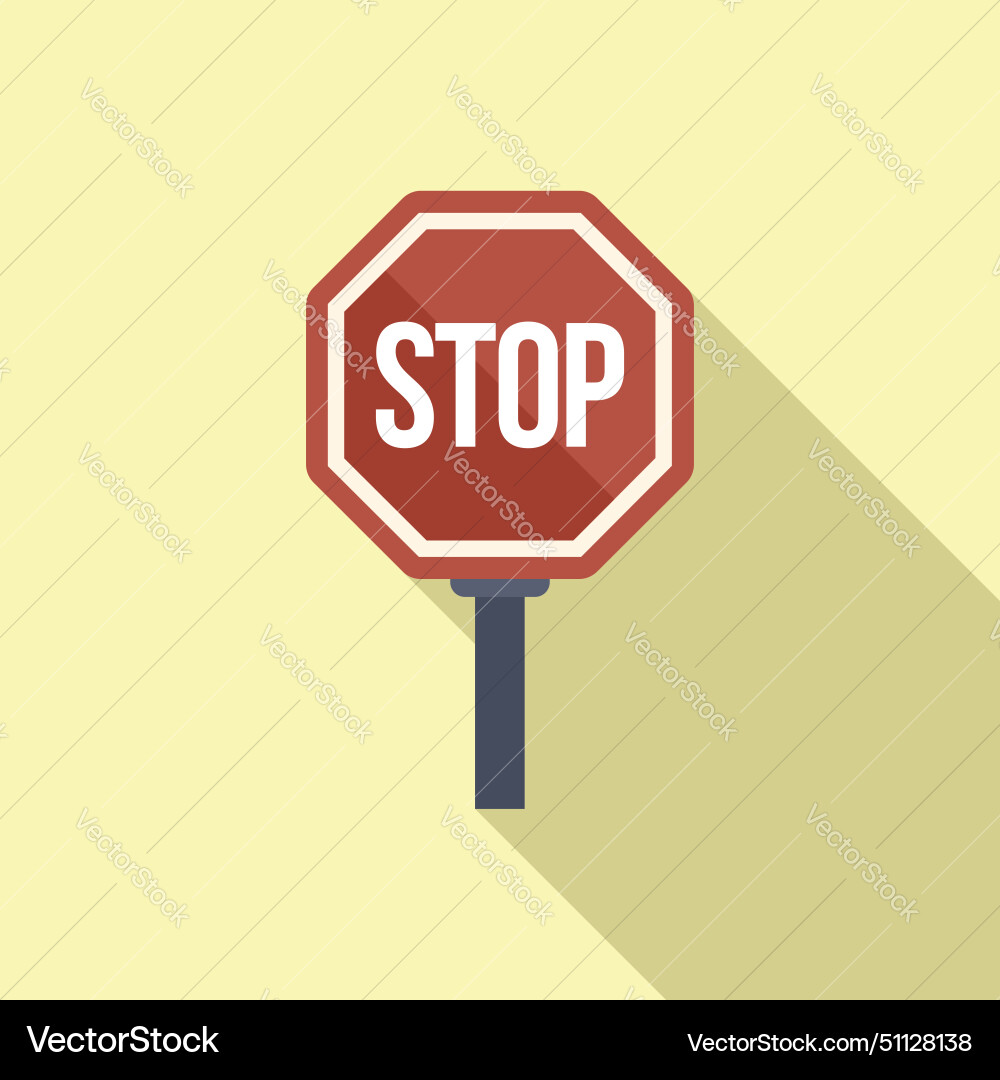 Stop road sign icon flat before railway Royalty Free Vector