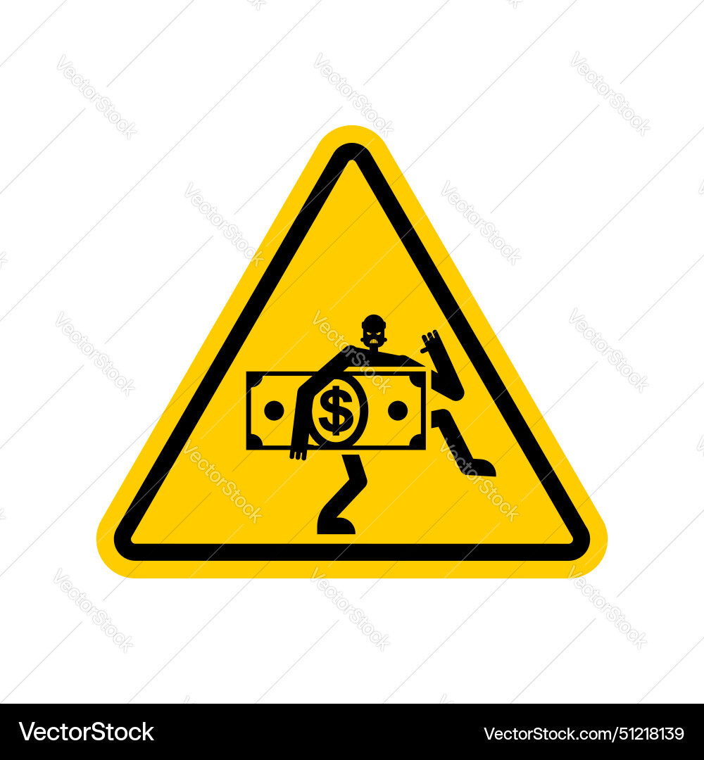 Attention thief warning yellow road sign caution Vector Image