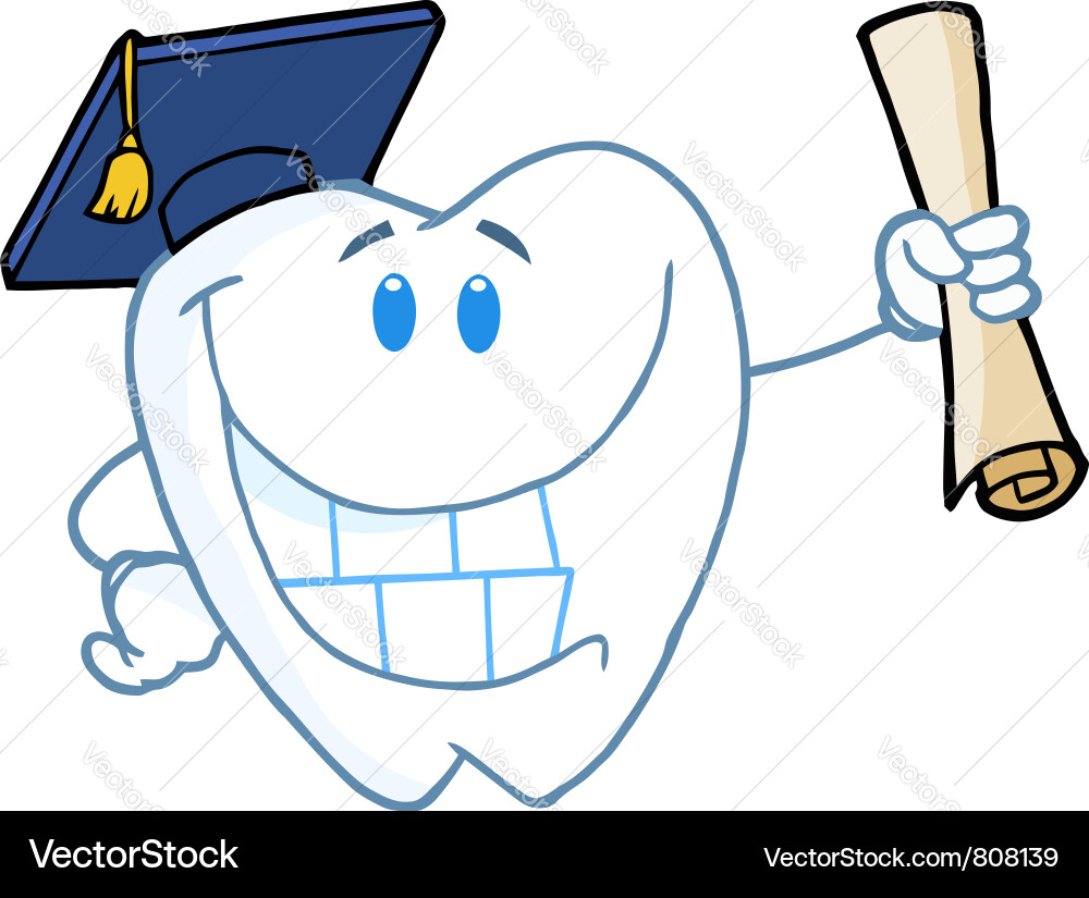 Cheerful Tooth Graduate with Diploma Royalty Free Vector