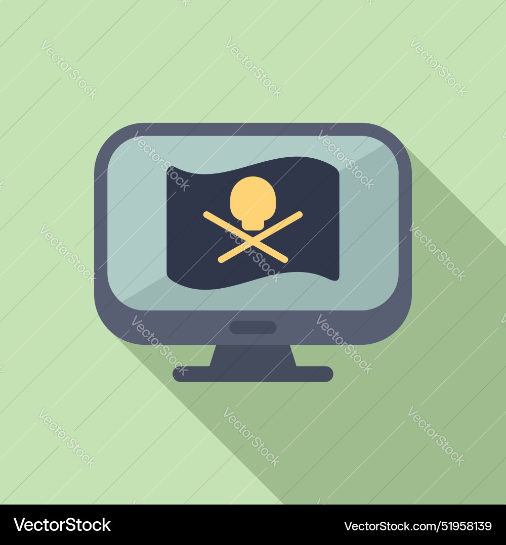 Computer showing pirate flag cyber attack risk Vector Image