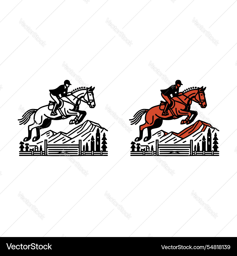 Equestrian rider on a jumping horse Royalty Free Vector