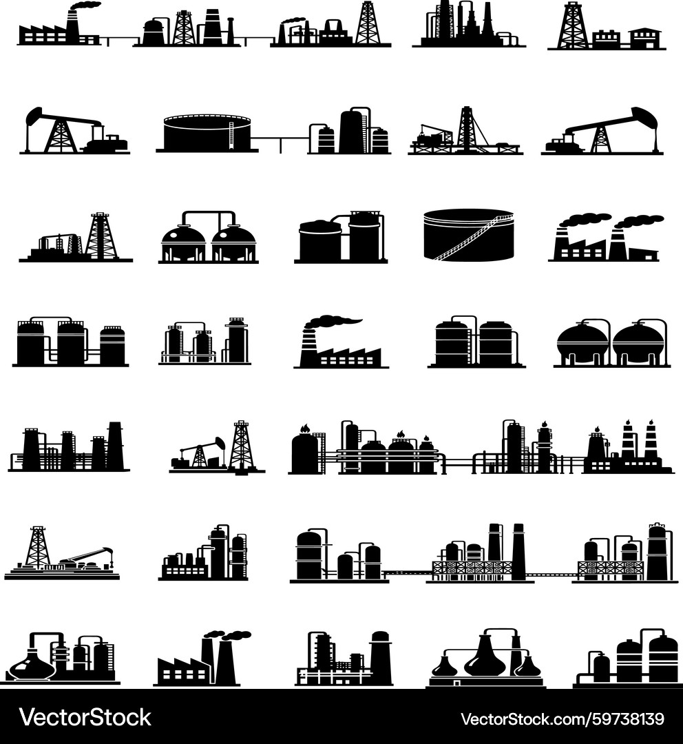 Industrial Refinery & Factory Silhouette Vector Image