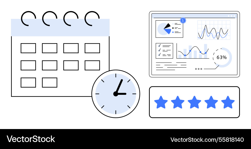 Calendar clock analytics dashboard and star Vector Image