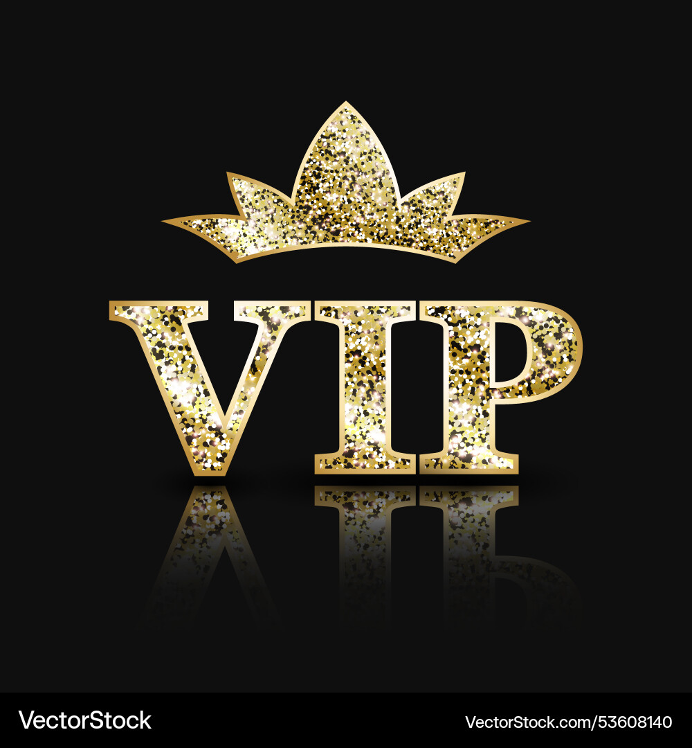 Golden glittering big crown and vip text Vector Image