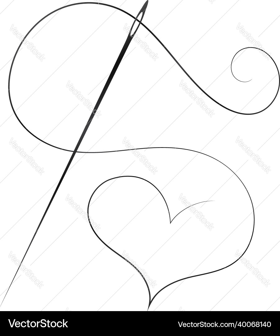 Needle and thread with heart symbol Royalty Free Vector