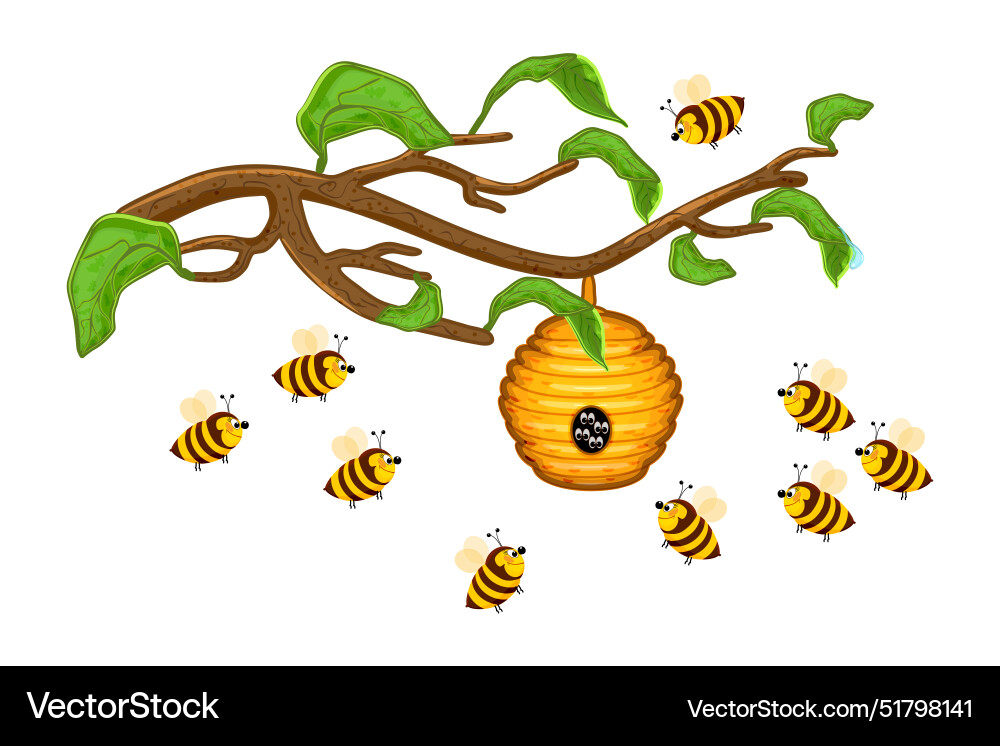 Beehive hanging on tree branch Royalty Free Vector Image