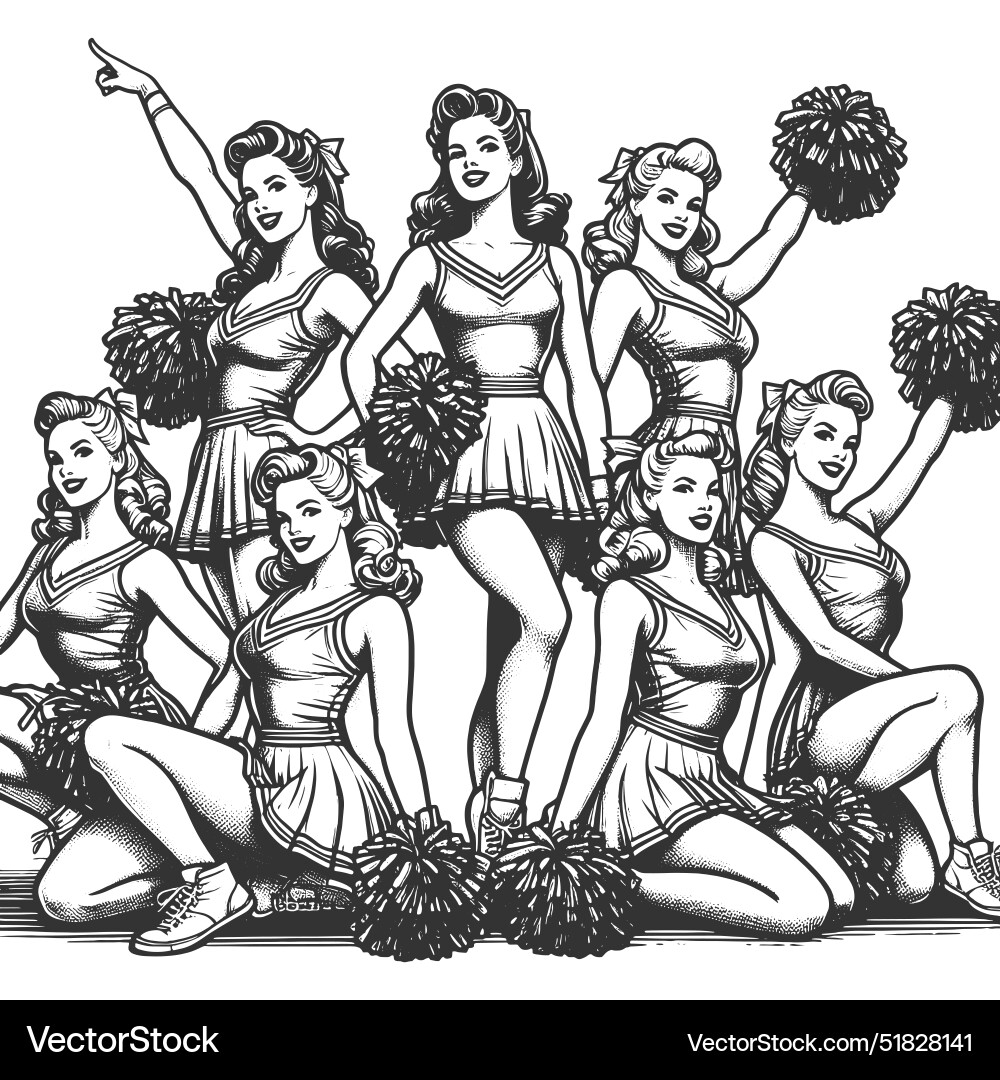 Cheerleaders in uniform lineup sketch Royalty Free Vector