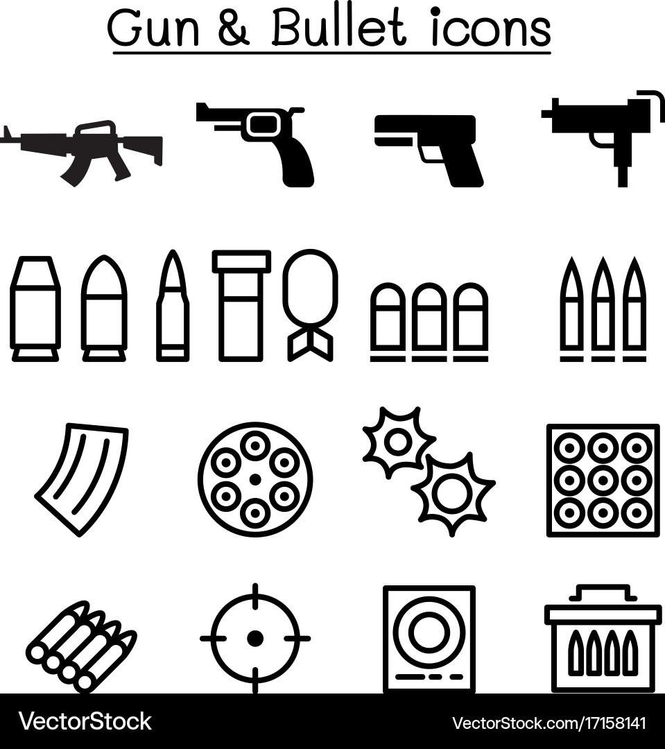 Gun bullet icon set in thin line style Royalty Free Vector