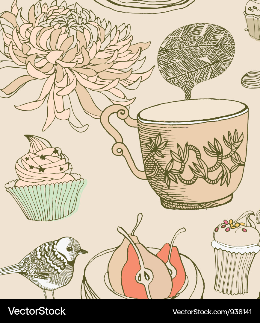 Vintage tea time pattern Royalty Free Vector Image