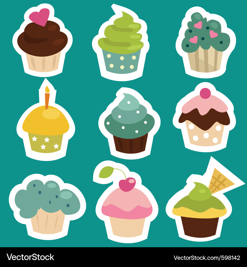 Cute Cupcake Icons Royalty Free Vector Image - VectorStock
